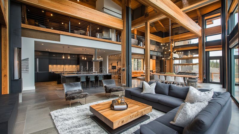 Industrial Loft with Exposed Beams and Modern Design. Stock Image ...