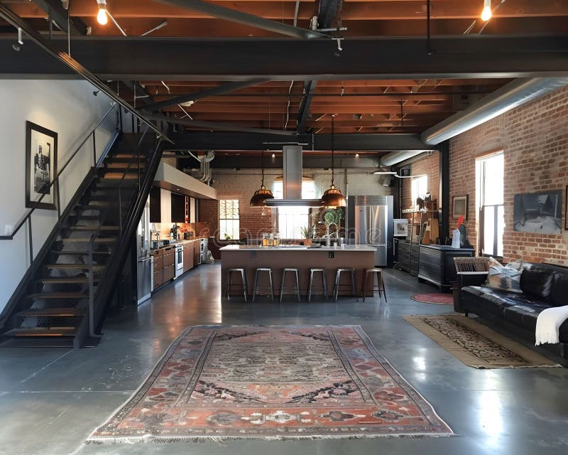 Industrial Loft Exposed Brick. Generative AI Illustration. Stock ...