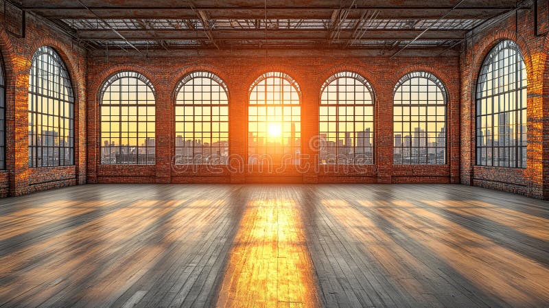 Industrial Loft Interior with City View Stock Illustration ...