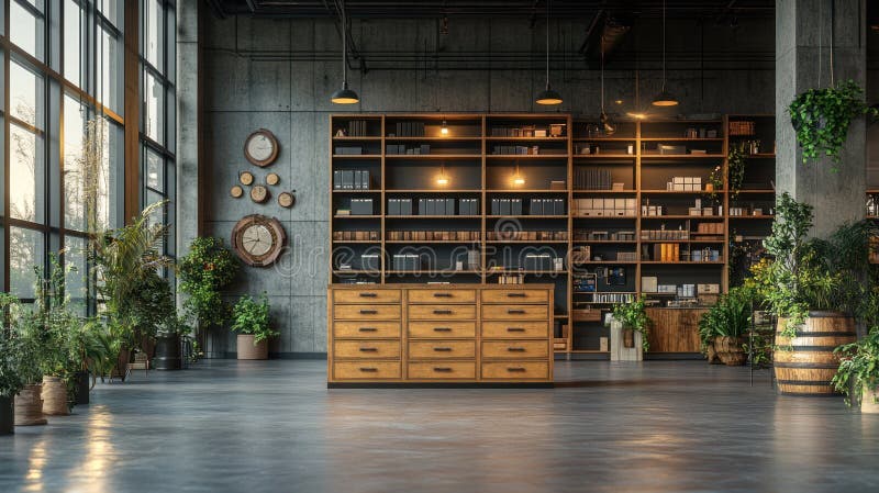 Industrial Loft Shop Interior Design Stock Illustration - Illustration ...