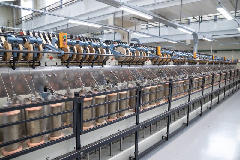 Industrial Loom on Textile .Flax Processing Plant, Fabric Production ...