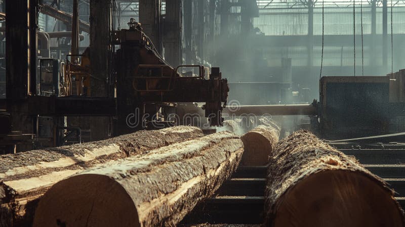 Industrial Lumber Processing in a Sawmill during Daylight. Generative ...