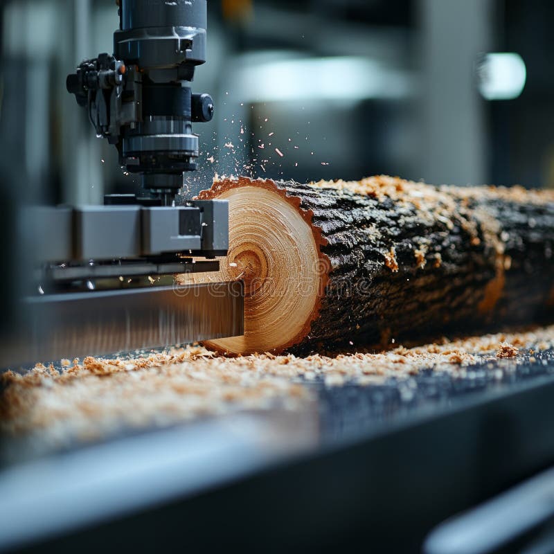 Industrial Machine Cutting Wooden Log in a Sawmill. Stock Image - Image ...