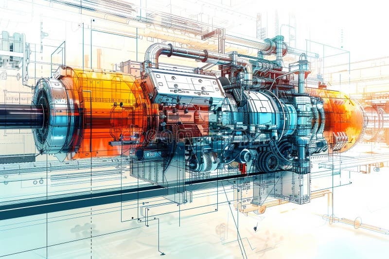 Industrial Machine Design with Technical Drawing Stock Illustration ...