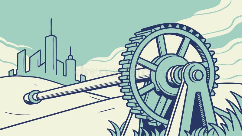 Industrial Machine: Gears and Levers with City Skyline, Vector Design ...