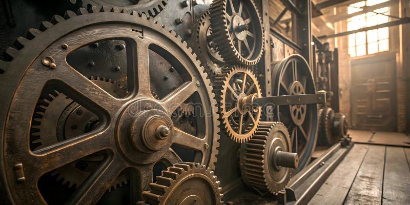Industrial Machine with Metal Cogs Interlocking in a Workshop Stock ...