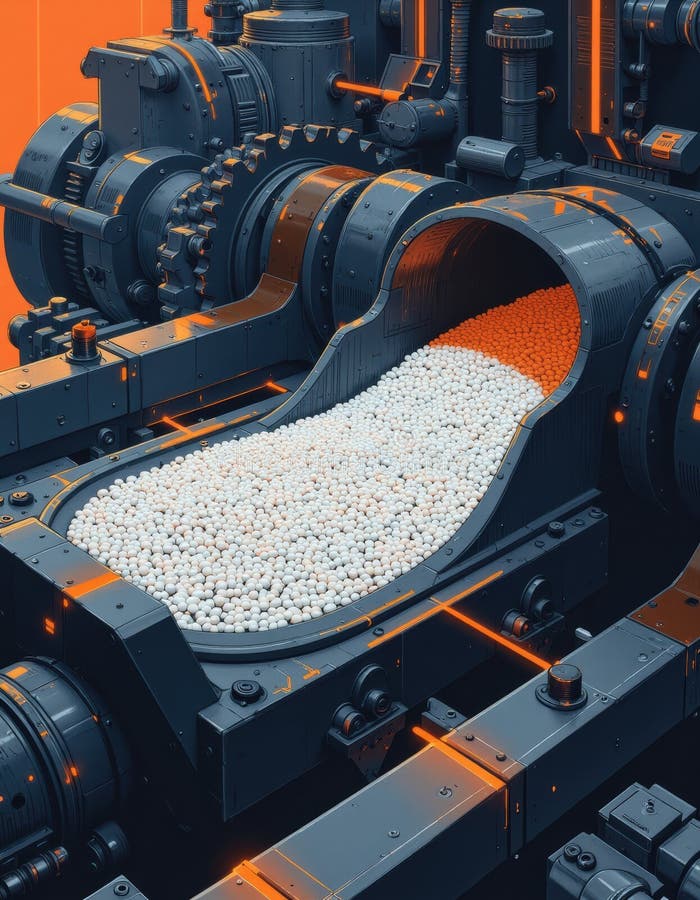 Industrial Machine Processing Colorful Pellets in a Modern Factory ...