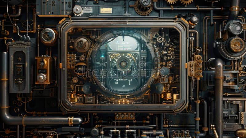 Industrial Machine Room with Clock and Pipes, Suitable for Technology ...