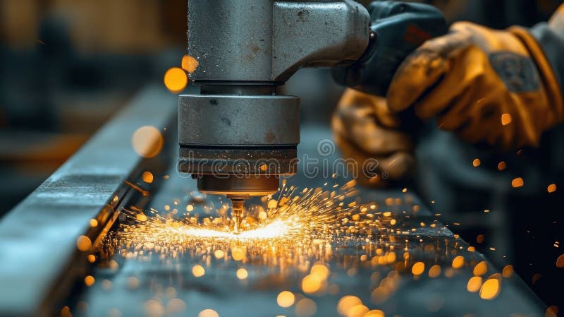 Industrial Machine Sparks during Precision Grinding Process in a ...