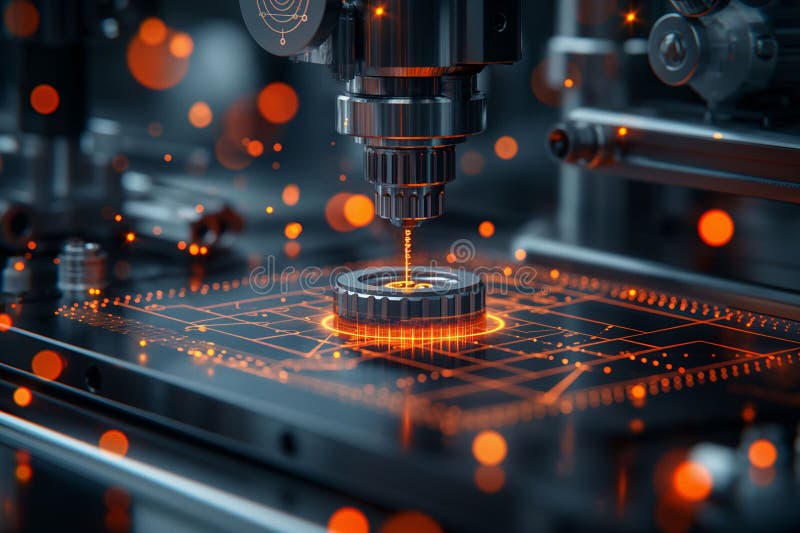 An Industrial Machine Tool Etches Intricate Circuits on a Glowing ...
