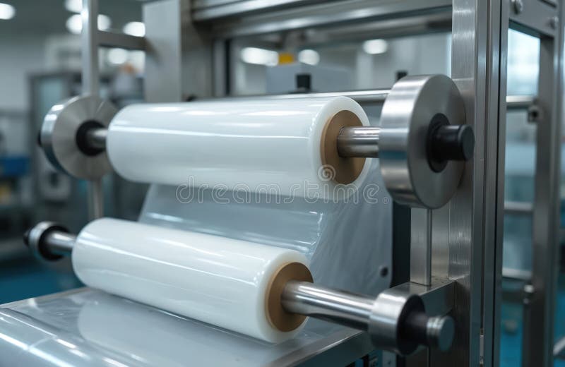 Industrial Machine Uses Transparent Plastic Film Roll for Packaging ...