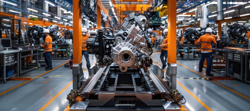 Industrial Machinery Assembly in Modern Workshop with Bright Lighting ...