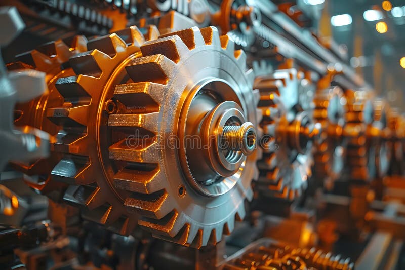 Industrial Machinery Close-up of Interlocking Gears in a Factory ...