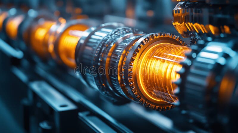 Industrial Machinery Components with Glowing Orange Elements in a ...
