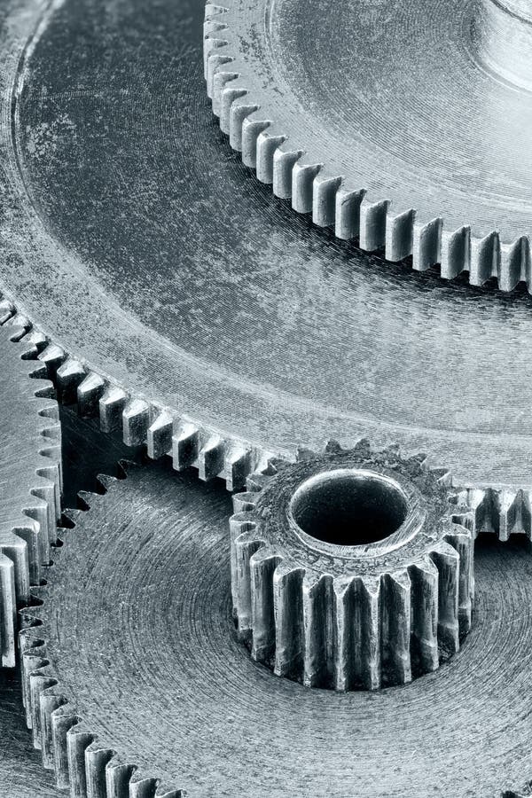 Machinery Gear Cogwheels and Pulleys on Industrial Background Stock ...