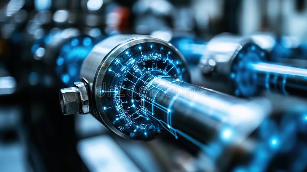 Industrial Machinery with Overlaid Digital Blueprints. Precision ...