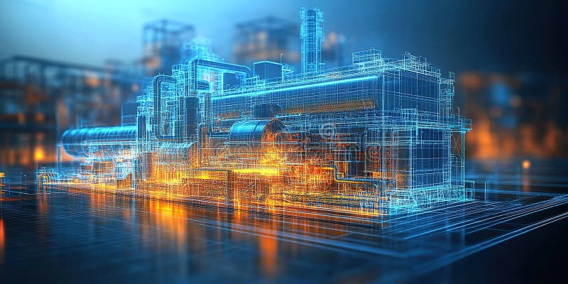 Industrial Machinery Visualized in a Futuristic Design with Glowing ...