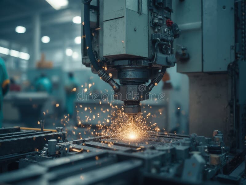 Industrial Machining Process with Sparks Flying in a Manufacturing ...