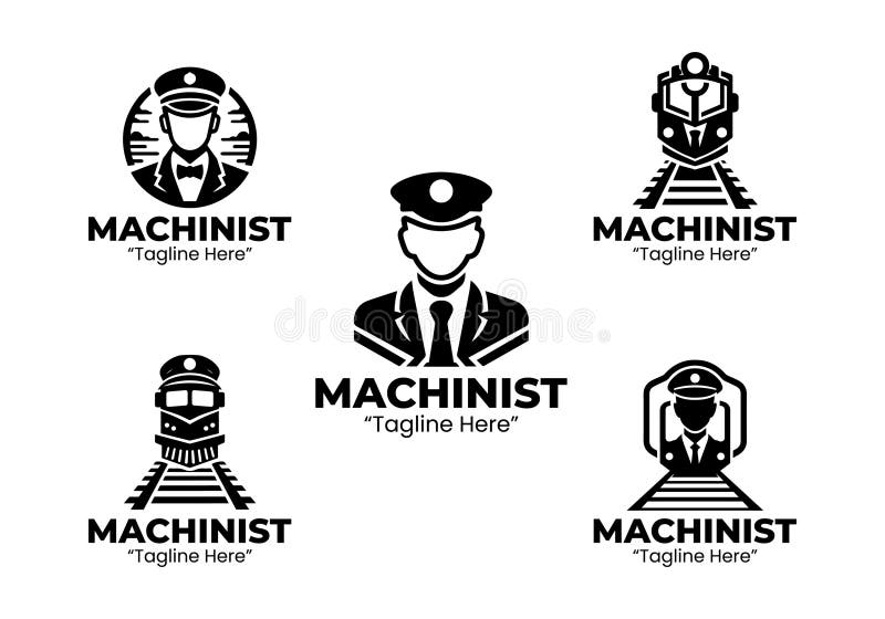 Industrial 5 Machinist Logo Set for Engineering, Manufacturing, and ...