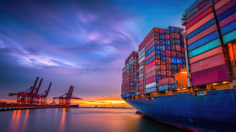 Industrial Majesty: Container Ship Twilight. Stock Illustration ...