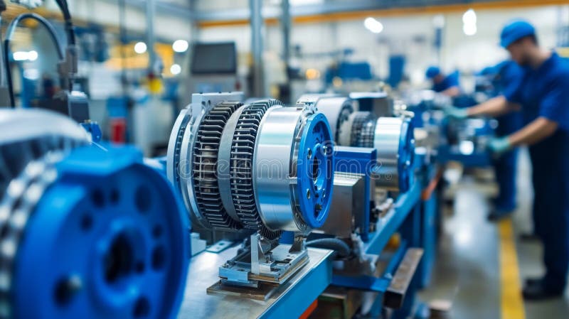 Industrial Manufacturing Process with Electric Motors and Assemblers in ...