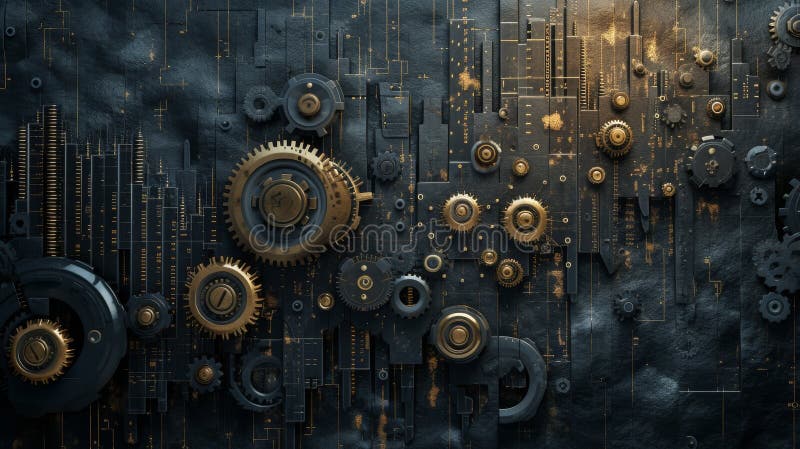 Industrial Mechanical Gears with Metallic and Rusty Textures Stock ...