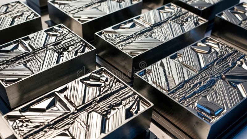 Industrial Metal Blocks with Intricate Patterns Stock Illustration ...