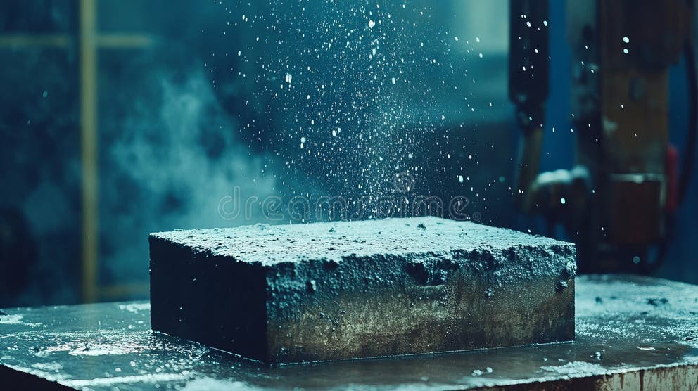 Industrial Metal Casting Process with Sparks and Smoke in Workshop ...