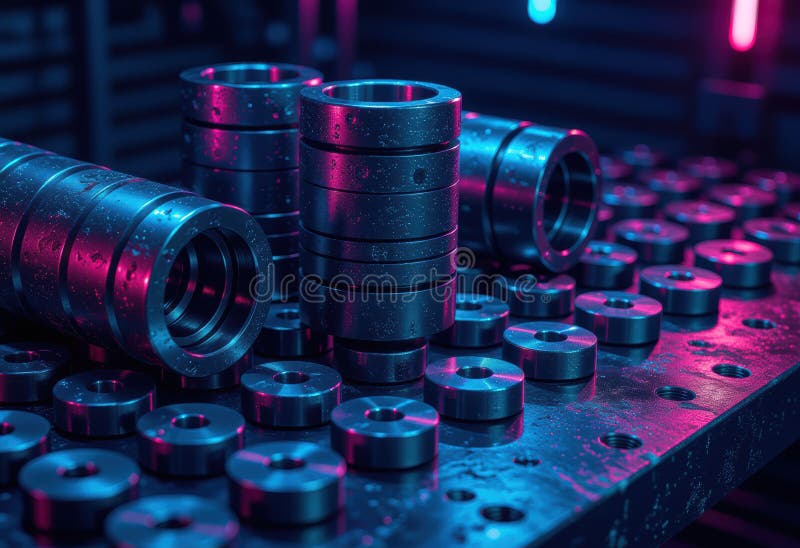 Industrial Metal Components Arranged on a Workbench with Vibrant ...
