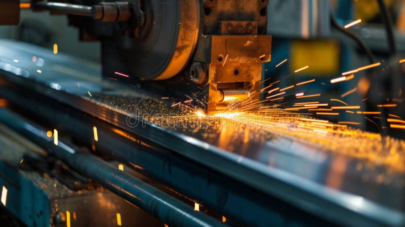 Industrial Metal Cutting Machine in Action with Bright Sparks Stock ...