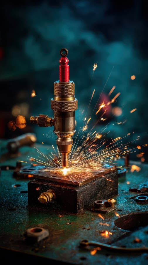 Industrial Metal Cutting Process with Sparks and Precision Equipment in ...