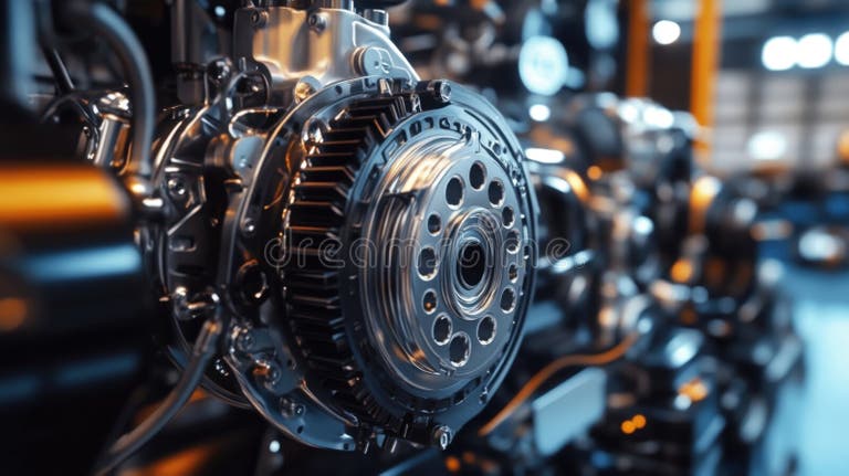 Industrial Metal Engine Model on Workbench in Mechanical Workshop Stock ...