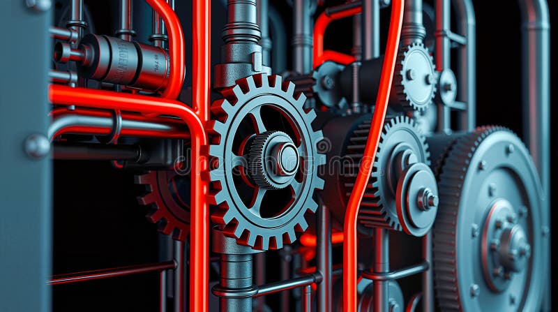 Industrial Metal Gears with LED Lights Background, Dark Mechanical Cogs ...