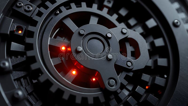 Industrial Metal Gears with LED Lights Background, Dark Mechanical Cogs ...