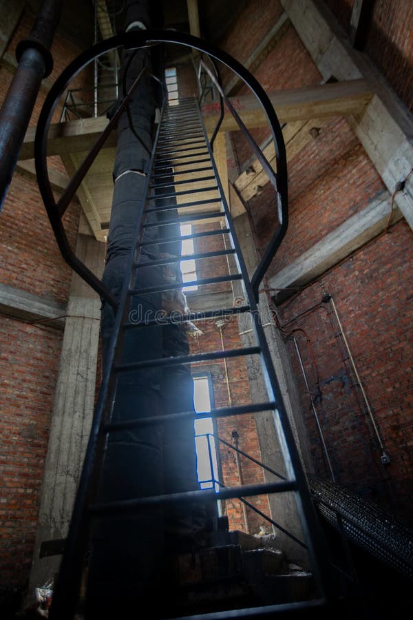 Industrial Metal Ladder Inside Brick Tower Structure Stock Photos ...