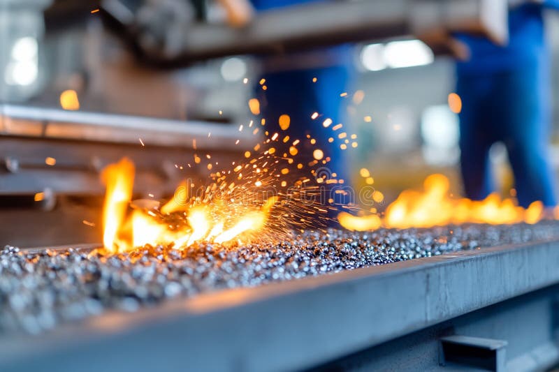 Industrial Metal Processing with Sparks and Flames Stock Illustration ...
