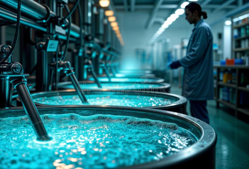 Technician Monitoring Bubbling Liquid in High Tech Facility, Generative ...