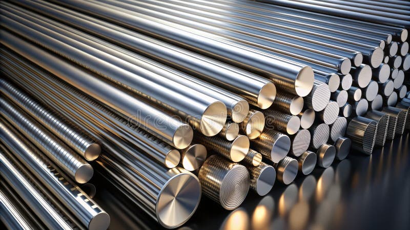 Industrial Metal Rods in a Striking Horizontal Stacking Display Stock ...