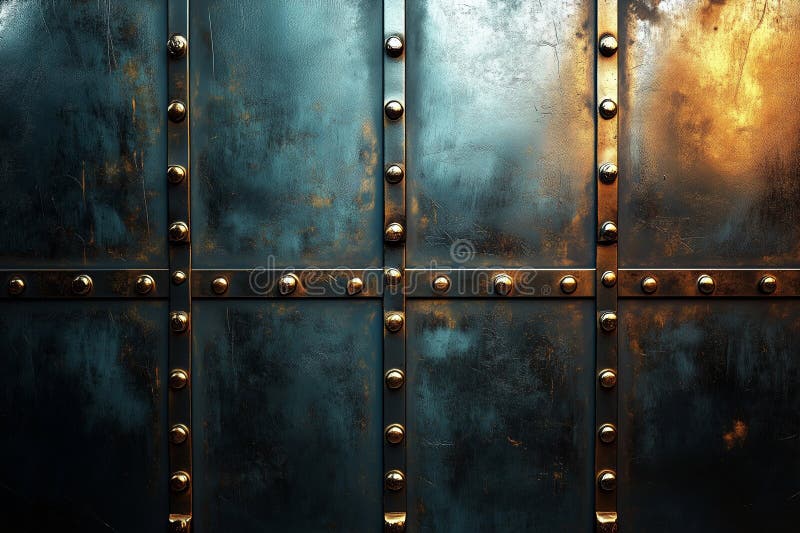 Industrial Metal Wall with Rivets and a Textured Surface Illuminated by ...