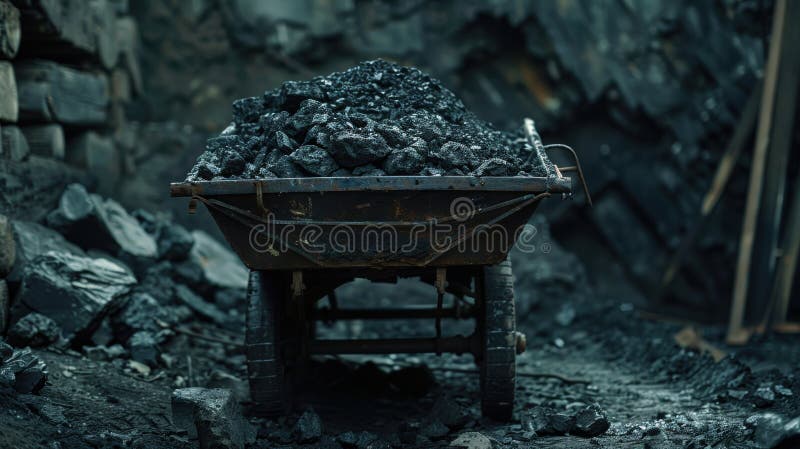Industrial Mining Concept Showing a Coal Mine with Workers and Heavy ...