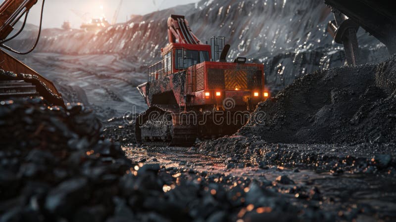 Industrial Mining Concept Showing a Coal Mine with Workers and Heavy ...