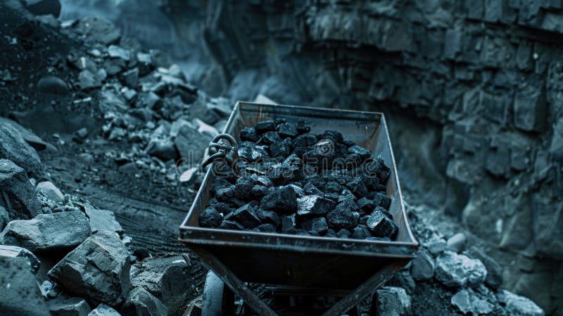 Industrial Mining Concept Showing a Coal Mine with Workers and Heavy ...