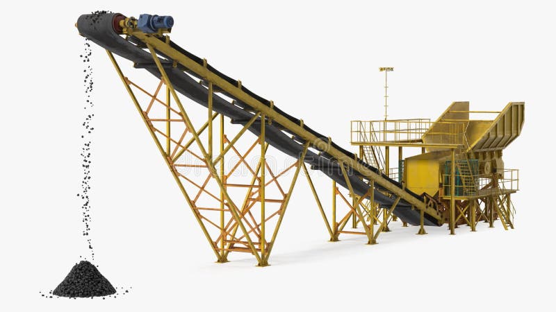 Industrial Mining Conveyor Belt System with Crusher Stock Image - Image ...