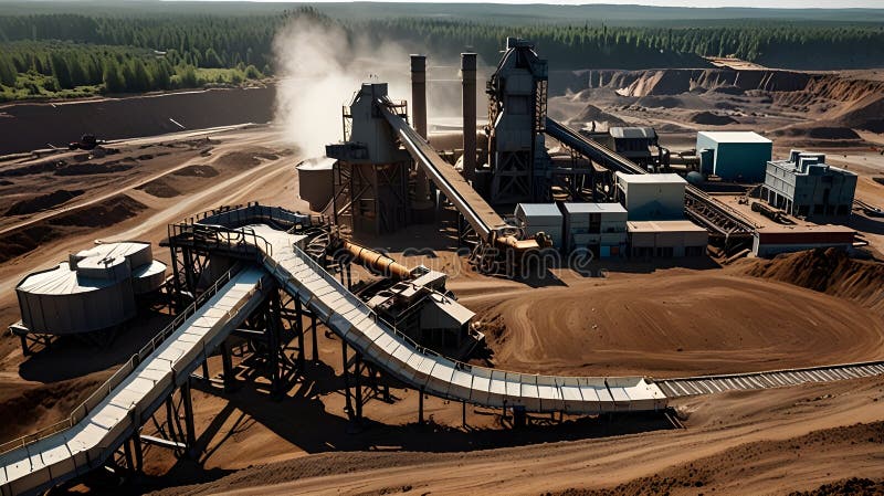 Industrial Mining Site with Conveyor Belts, Crushers, and Processing ...