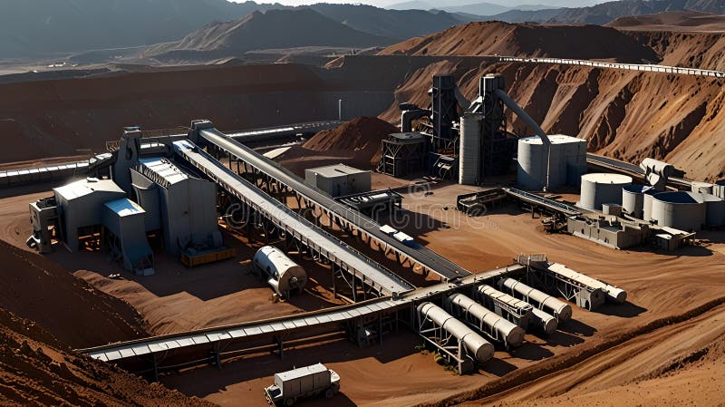 Industrial Mining Site with Conveyor Belts, Crushers, and Processing ...