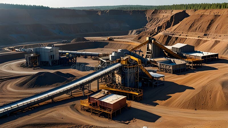 Industrial Mining Site with Conveyor Belts, Crushers, and Processing ...