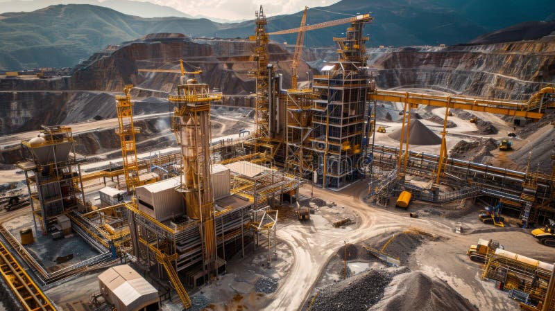 Industrial Mining Site with Heavy Machinery in Mountainous Terrain ...