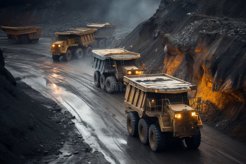 Industrial Mining Trucks and Excavator at a Gold Mining Site Stock ...