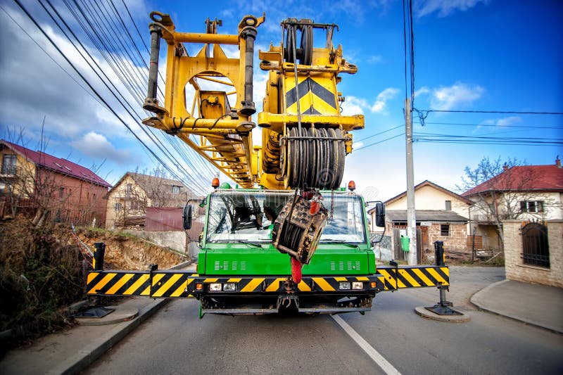 Mobile Crane Operating by Lifting an Electric Generator Stock Image ...