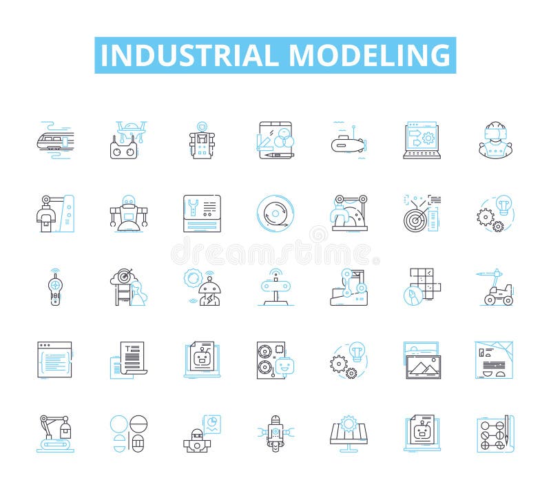 Industrial Modeling Linear Icons Set. Factories, Manufacturing ...